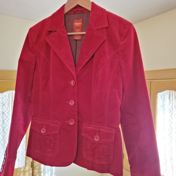 Olsen Europe | Jackets & Coats | Olsen Europe Red Velvet Blazer | Poshmark